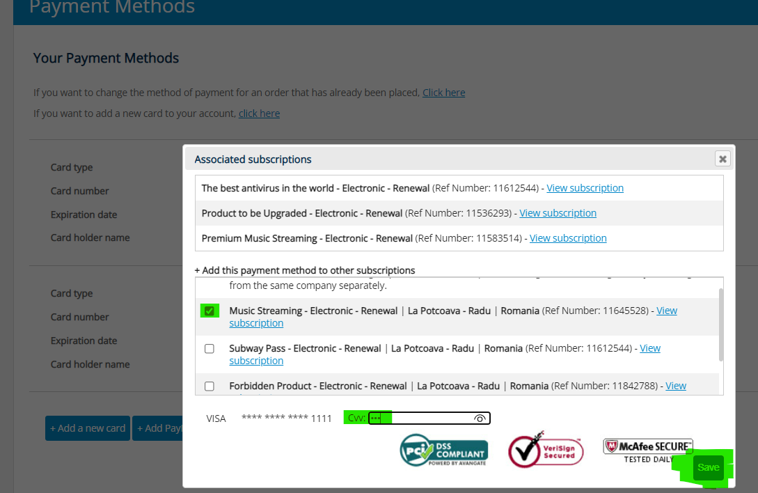 Payment methods management in 2Checkout myAccount | Documentation | 2Checkout